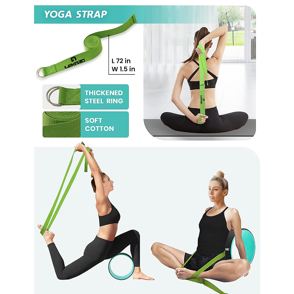 Yoga Wheel Set of 3, Back Roller for Back Pain Relief, Stretching, Multifunctional Back Wheel Improve Flexibility, Strength & Backbends, Deep Tissue Massage, Size 13"/10.5"/6.5''