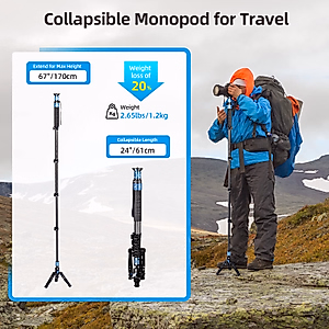 SIRUI P-325FL Carbon Fiber Monopod with Feet, 67" Professional Monopod for Cameras, Lightweight Travel Monopod for DSLR Camera, Max Load 22lbs, 360° Panorama, 5-Section, Quick Release Plate