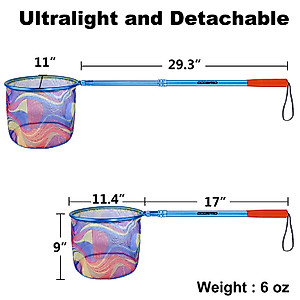 Kids Fishing Net, Telescoping Bait Net, Minnow Net, Butterfly Net - 11.4" Net Depth, Handle Extends to 30" for Easy Catch and Release (Blue 2pack)
