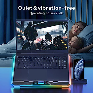 KYOLLY RGB Laptop Cooling Pad Gaming Laptop Cooler, Laptop Fan Cooling Stand with 13 Quiet Cooling Fans for 15.6-17.3 inch laptops, 9 Height Stand, LED Lights & LCD Screen, 2 USB Ports, Lap Desk Use