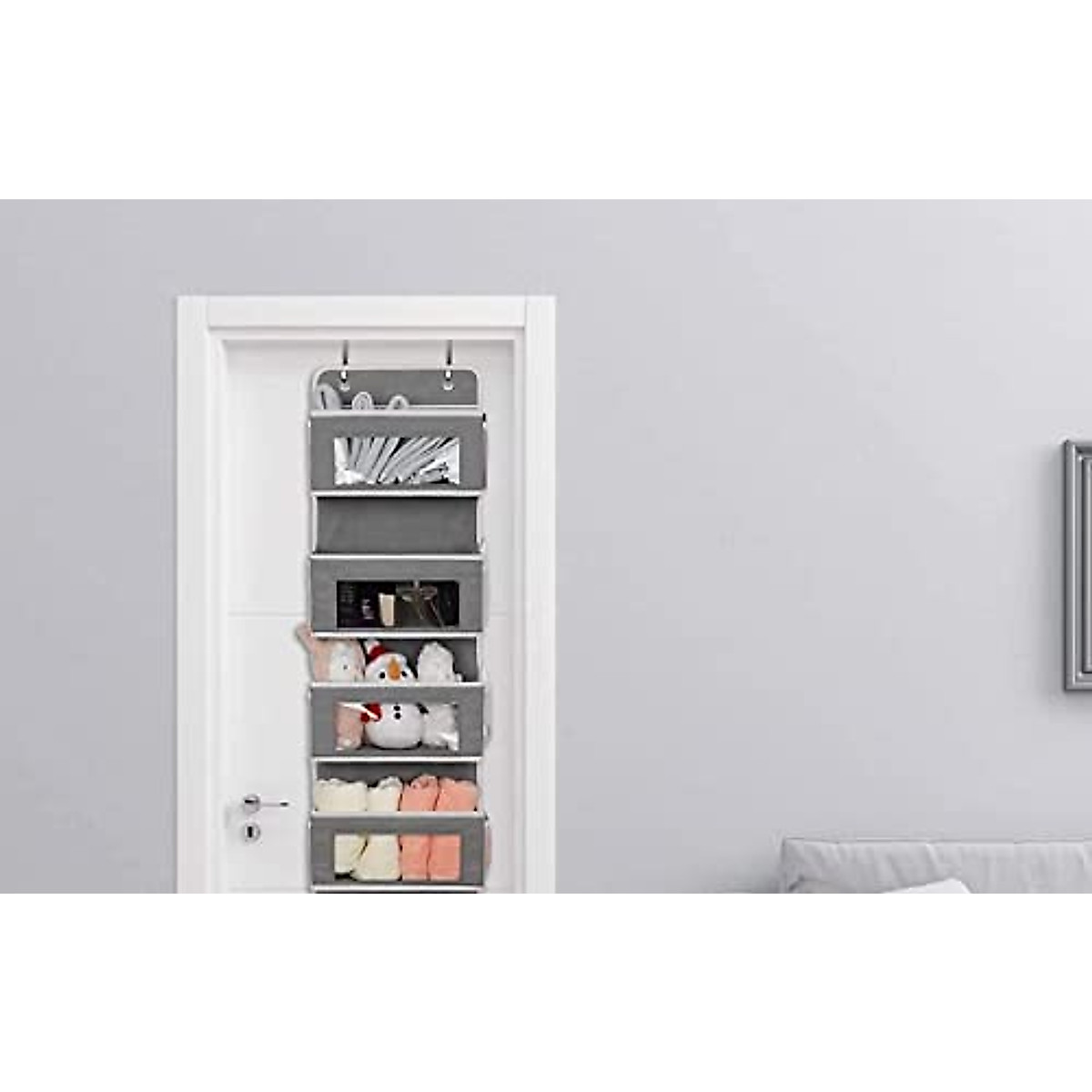 Over The Door Hanging Storage Organizer for Toys, Clothes, or Toiletries with Spacious Pockets for Bedroom, dorm, Nursery, etc by DLC ESSENTIALS (Gray)