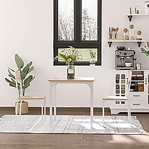 HOMCOM 3-Piece Wooden Square Dining Table Set with 1 Table and 2 Chairs and Sturdy Metal Frame for Small Space, White