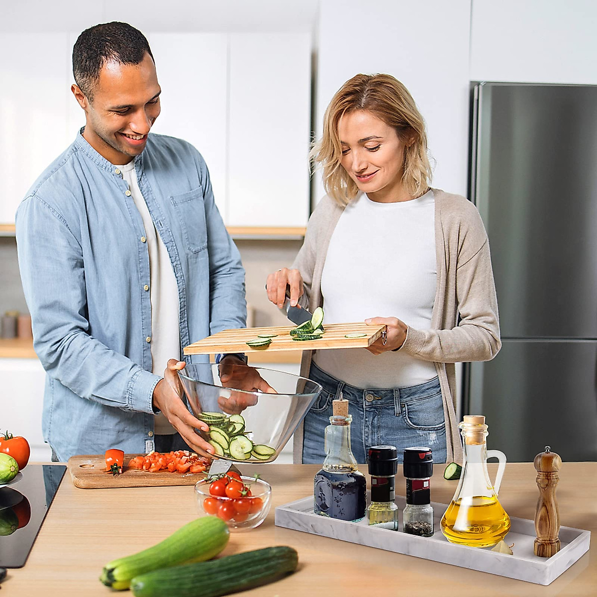 Sancagy 11.8IN Rectangular Vanity Tray, Silicone Bathroom Tray for Counter, Toilet Tank & Kitchen Sink - Small Trays, Soap & Perfume & Jewelry & Candle & Key Vanity Tray