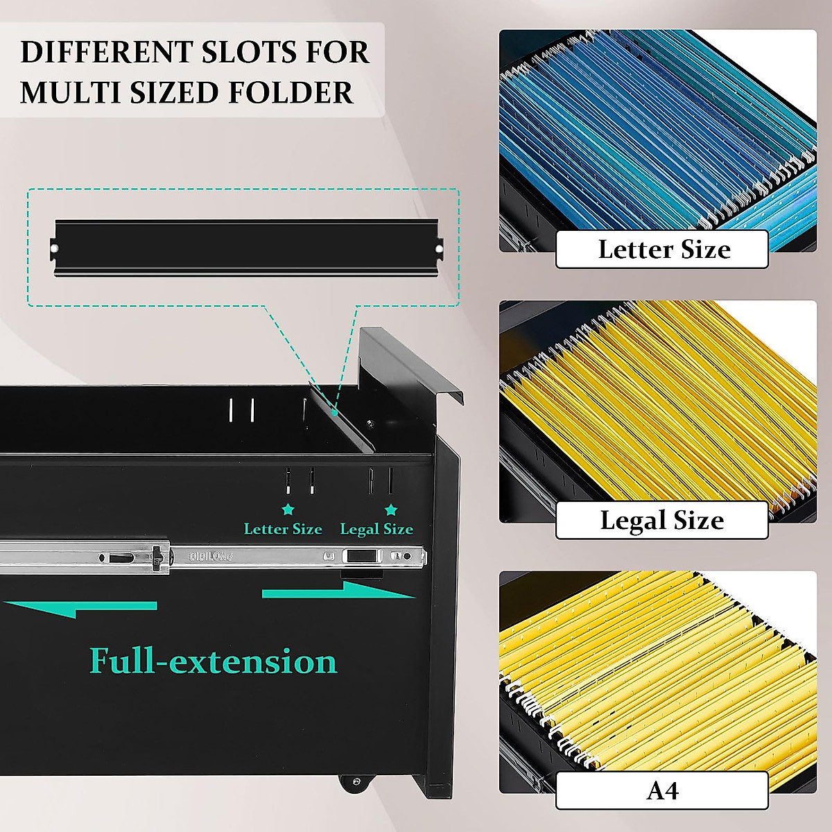 GOOGIC 3-Drawer Mobile File Cabinets Rolling Metal Filing Cabinet for Legal & Letter File Anti-tilt Design with Lock Under Desk Office Drawers Fully Assembled Except Casters Black