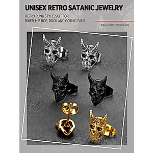 Punk Satan Stud Earrings 316L Stainless Steel Satanic Jewelry for Woman