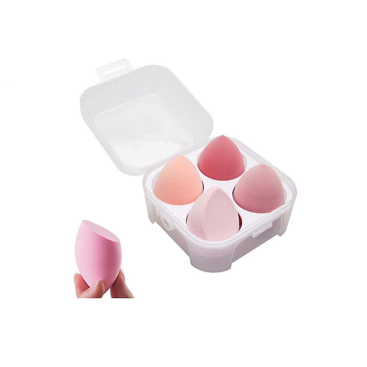 Sinen 4 Pcs Dry and Wet Use Makeup Sponge Set Blender Beauty Foundation Blending Sponge for Liquid, Cream, and Powder with Egg Holder Box