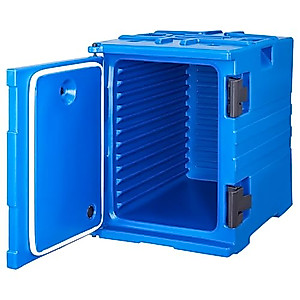 VEVOR Insulated Food Pan Carrier, 95 Qt Hot Box for Catering, LLDPE Food Box Carrier w/Double Buckles, Front Loading Food Warmer w/Handles, Stackable End Loader for Restaurant, Canteen, etc. Blue