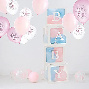 White Baby Box Kit - Gender Reveal Decorations,Gender Reveal Party Supplies,Gender Reveal Balloons Box,Metallic Fringe Curtains,BOY Girl Foil Balloons,Pink and Blue Balloons