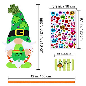 Winlyn 24 Sets St. Patrick's Day Decorations Gnome Shamrock Ornaments DIY St. Pat's Craft Kits Assorted Lucky Four-Leaf Clover Irish Shamrock Foam Stickers for Kids Classroom Home Activity Art Project