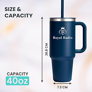 Royal Radix 40oz Insulated Tumbler with Handle & Straw, Stainless Steel Travel Mug, Leak-Proof, Hot & Cold Beverage Cup, BPA-Free, Dishwasher Safe, for Coffee & Water