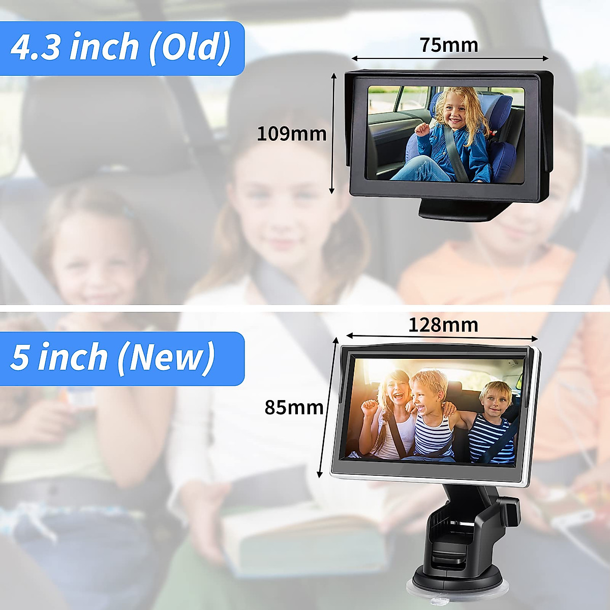 EMSIKC 5 Inch AHD Baby Car Mirror,1080P Sucker Bracket Monitor Display with Infrared Night Vision Function Baby Car Camera,View Infant in Rear Facing Seat with 150°Wide View