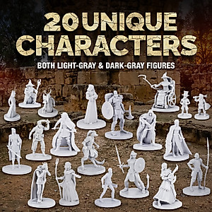 Path Gaming Town Folks Set, 40 Fantasy Tabletop Miniatures for Dungeons and Dragons. 28MM Scaled, 20 Unique Designs, Bulk Unpainted Miniatures, Great for D&D