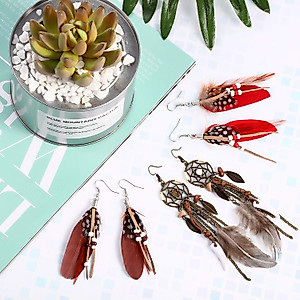 6 Pairs Women Faux Feather Earrings Dream Catcher Earring Bohemian Fringe Tassel Long Drop Dangle Earrings Set with Design for Women (Style 7)