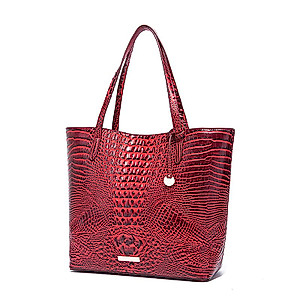 ZOSIVEB Leather Crocodile-Embossed Pattern With Women Handbags Large Tote Shoulder Bag Top Handle Satchel Hobo (Claret)