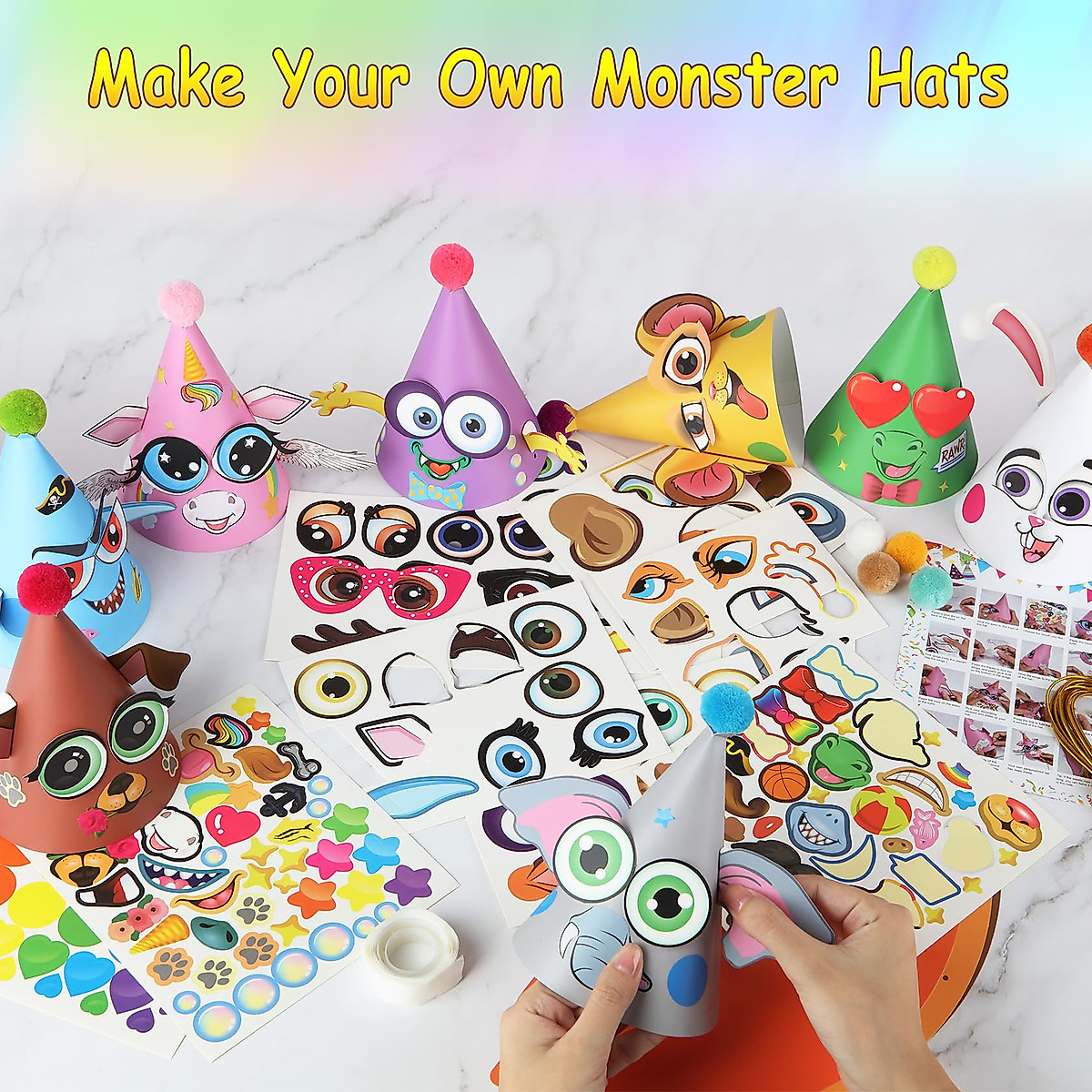 Leyzan Party Hats Birthday Crafts for Kids Activities Kit Make Your Own Animal Monster Paper Fun Hat Party Favor Gifts for Christmas Fiesta New Year