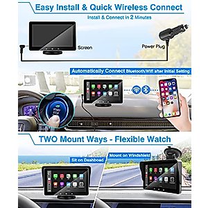 URVOLAX Wireless Portable Car Stereo Carplay Audio Receiver Compatible with Apple Android Auto System,7" HD Touch Screen Car Play with Bluetooth WiFi GPS Navigation FM Radio MirrorLink Voice Control