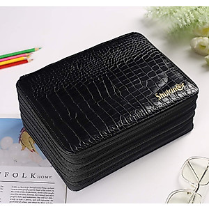 Shulaner 250 Slots Colored Pencil Case Organizer with Zipper PU Leather Large Capacity Pen Holder Bag for Artist Croco Black