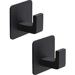 GWAAZXGZ Square Self Adhesive Towel Hooks - Matte Black Bathroom Hooks for Hanging Towel, Coats, Modern and Stylish Hooks for Bathrooms and Kitchen, 2 Pack