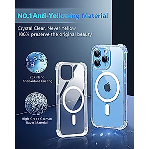 Dlinda 2-in-1 iPhone 14 Pro Case Magnetic Clear with Magnetic Leather Wallet Card Holder, Magsafe Wallet Case Cover, Yellow Resistant &MIL-Grade Drop Tested, Compatible with MagSafe -6.1'', Blue