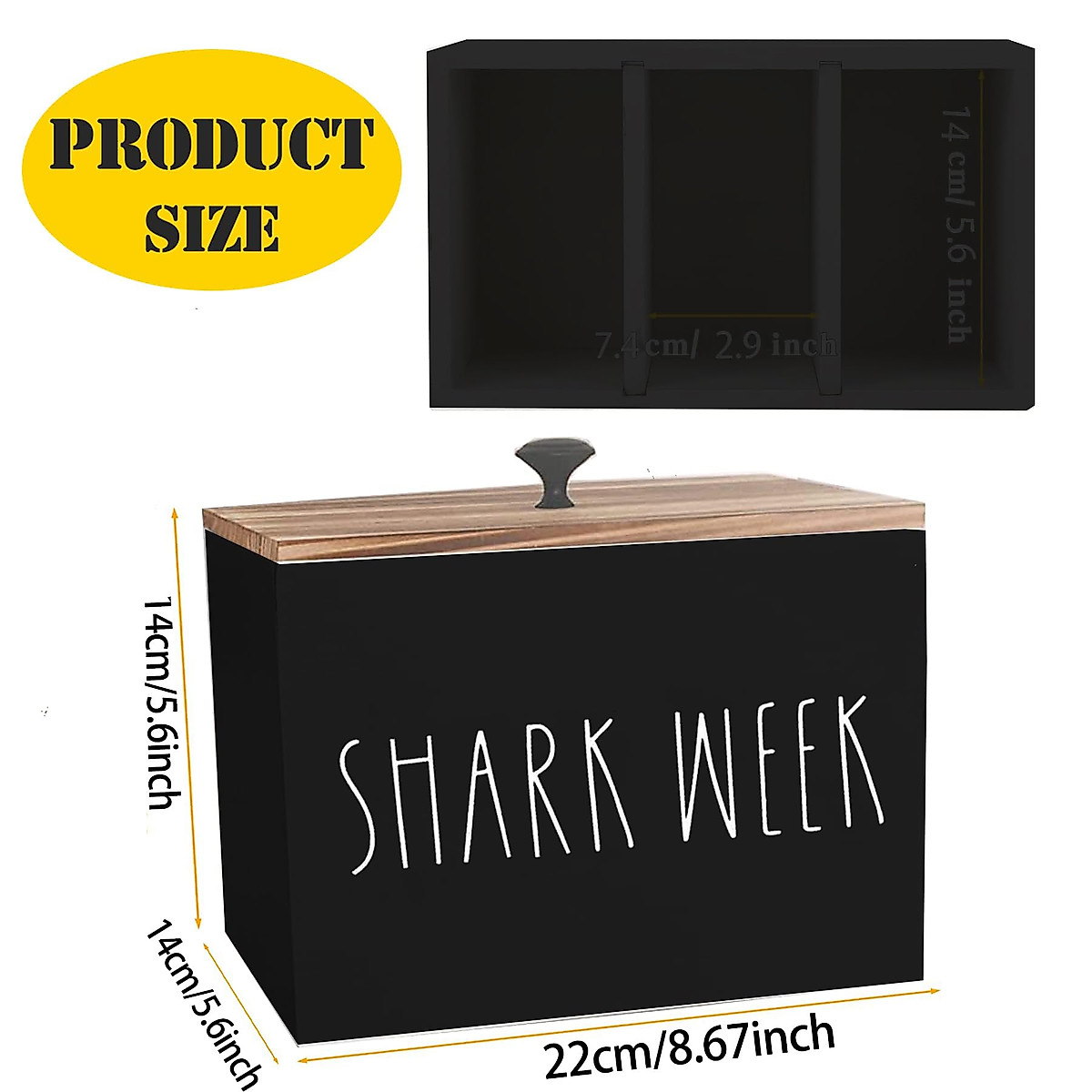 Tampon Holder for Bathroom,Farmhouse Bathroom Organizer,Rustic Wood Bathroom Storage Bin with Lid,Wood Movable Partition Feminine Product Organizer with Lid,Bathroom Accessories Box (Black wood)