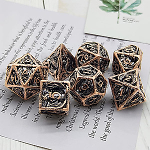 DND Dice Set Polyhedral Metal Dice Dungeons and Dragons Ttrpg Role Playing Game D&D Dice Set 7pcs D8 D4 D12 D20 & D10(Random distribution color Ancient-leaden Grey or Ancient red copper)