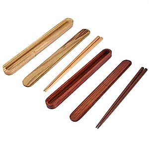 Fdit Portable Wooden Chopsticks Japanese Style Chopsticks with Pull-out Wood Color Chopsticks Box Case Tableware Dinnerware(Deep)
