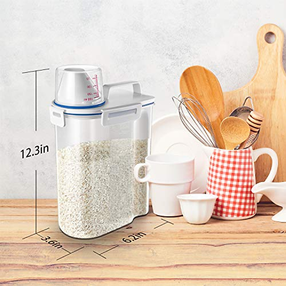 TBMax Rice Storage Container - 5 Lbs Flour Container Cereal Dispenser with Measuring Cup, Airtight Dry Food Container Bin for Kitchen Pantry Storage Organization