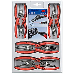 KNIPEX Tools 00 20 04 SB, Precision Circlip Snap-Ring Red Pliers 8-Piece Set