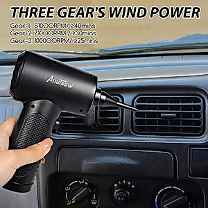 Aoutrow Electric Air Duster, Powerful Air Blower for Computer Car Cleaning Reusable Power 100000 RPM Motor, 3 Adjustable Speed Keyboard Cleaner Kit with 4 Nozzles & 4 Brushes