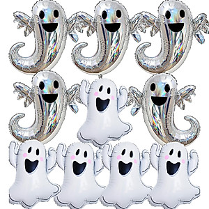 10 PCS Halloween Ghost Foil Balloons Halloween Party Mylar Balloons Spooky White Ghost Balloons for Halloween Baby Shower Birthday Party Decorations