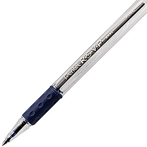 Pentel® R.S.V.P.® Ballpoint Pens, Fine Point, 0.7 mm, Clear Barrel, Blue Ink, Pack of12