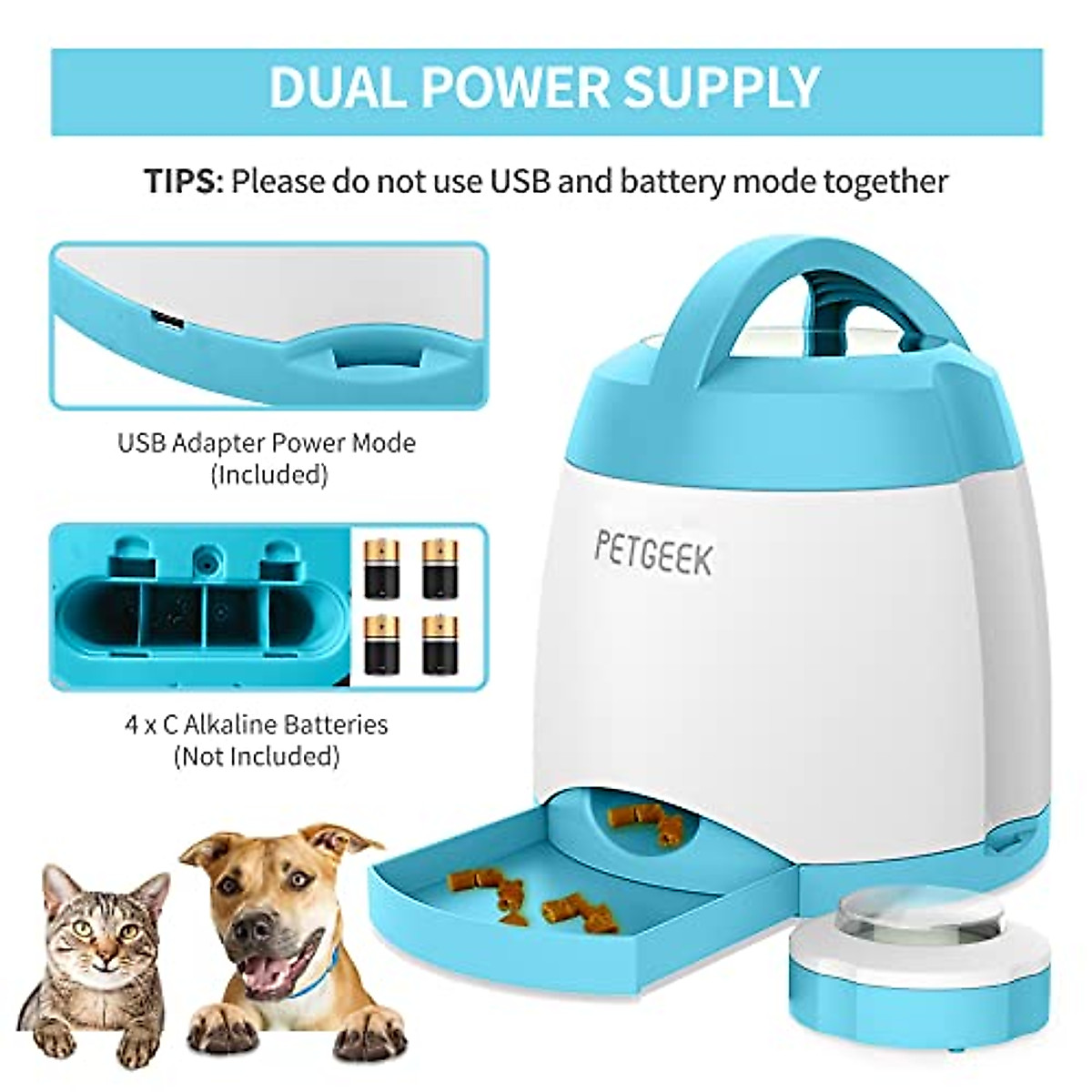 PETGEEK Automatic Dog Treat Dispenser, Dog Puzzle Memory Training Activity Toy- IQ Training Automatic Dog Cat Feeder Toy, Remote Dog Button Treat Dispenser for Dogs (Blue)