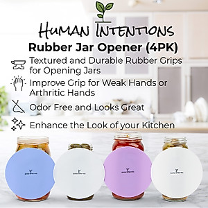 Human Intentions Jar Opener (4PK) - Rubber Jar Gripper for Weak Hands - Bottle Opener for Arthritic Hands - Jar Opener Gripper Pad - Lid Opener Non Tear - Coaster - Trivet