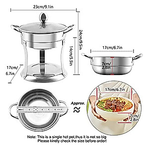 BriSunshine 6 Packs Individual Single Shabu Hot Pot,1QT Mini Round Chafing Dish Buffet Set,Stainless Steel Food Server Warmers with Glass Lids for Caterings Parties Wedding