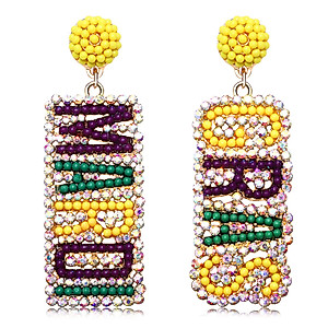 Mardi Gras Earrings Rhinestone MARDI GRAS Letter Beaded Drop Dangling Earrings Sparkly Holiday Jewelry for Women Gift