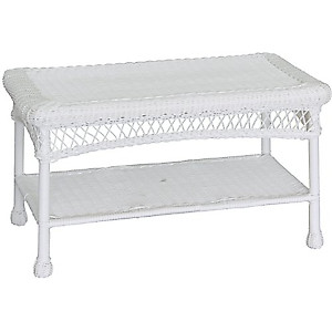 Jeco All-Weather Wicker Resin Outdoor Patio Coffee Table in White