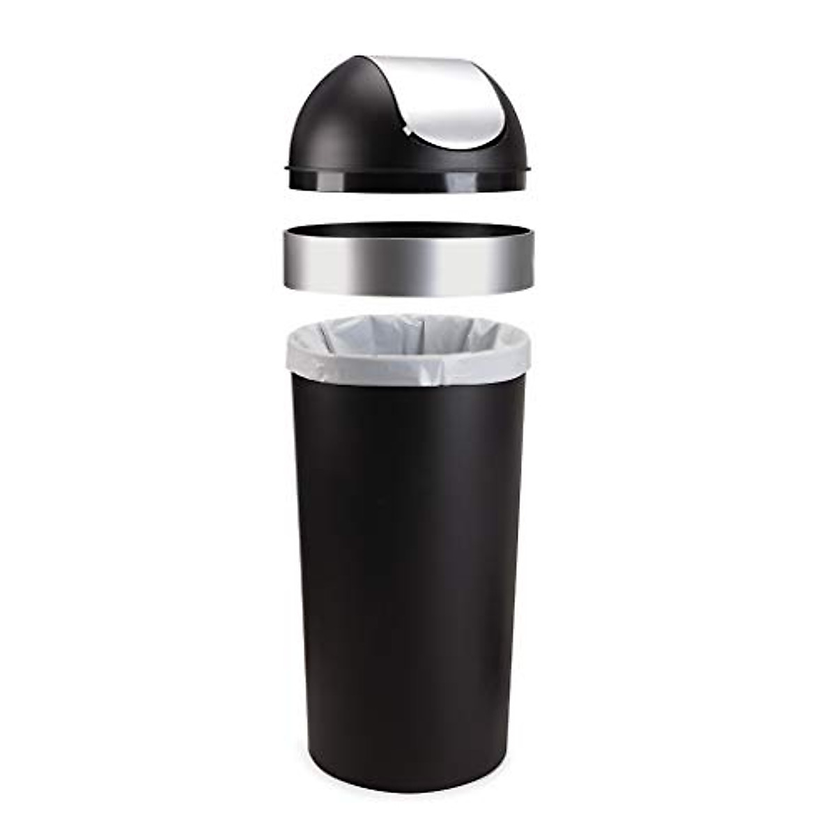 Umbra Venti Kitchen Trash Can with Swing Top Lid, Large 16-Gallon (62 L) Capacity, Black/Nickel
