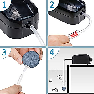 Uniclife 30 GPH Aquarium Air Pump Adjustable Quiet Oxygen Aerator Pump with Air Stone Airline Tubing Check Valve and Connector Accessories for Small Fish Tanks Ponds up to 30 Gallons