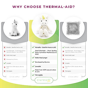 Thermal-Aid Zoo - Mini Microwavable Stuffed Animal - Plush Toy and Hot Cold Pack - Juno The Unicorn - 3.15 x 2.6 x 9.3 in