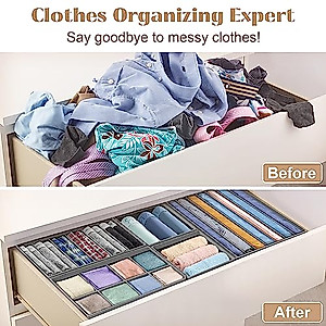 10 Pack Dresser Drawer Organizers for Clothing, Total 80 Cell Underwear Organizer Bra Sock Organizer for Drawer Divider Foldable Closet Organizers and Storage for Baby Clothes, Bras, Socks, Darkgrey