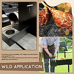 Wokape 6Pcs Heavy Duty Stainless Steel Fire Burn Pot Replacement Parts Set,Icluding 1Pcs Fire Burn Pot and 5Pcs Screws for Grill BBQ Smoker