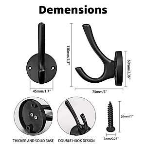 4 Packs Matte Black Coat Hooks, Robe Hook, Decorative Towel Hooks, Heavy Duty Double Prong Wall Hooks, Metal Closet Hooks, Hat Hooks for Hanging for Bathroom, Kitchen and Office