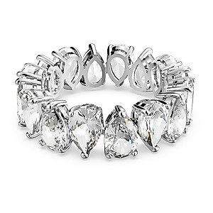 Swarovski Pear Vittore Ring, Ring with Pear-Shaped White Crystal Stones on a Rhodium Plated Setting, Size 7; EU 55