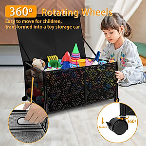 Aconfei Toy Chest with Lid, Large Toy Organizers and Storage Bins for Boys Girls, 70L Toy Storage Organizer with Wheels, Collapsible Metal Kids Toy Storage for Playroom, Living Room, Bedroom
