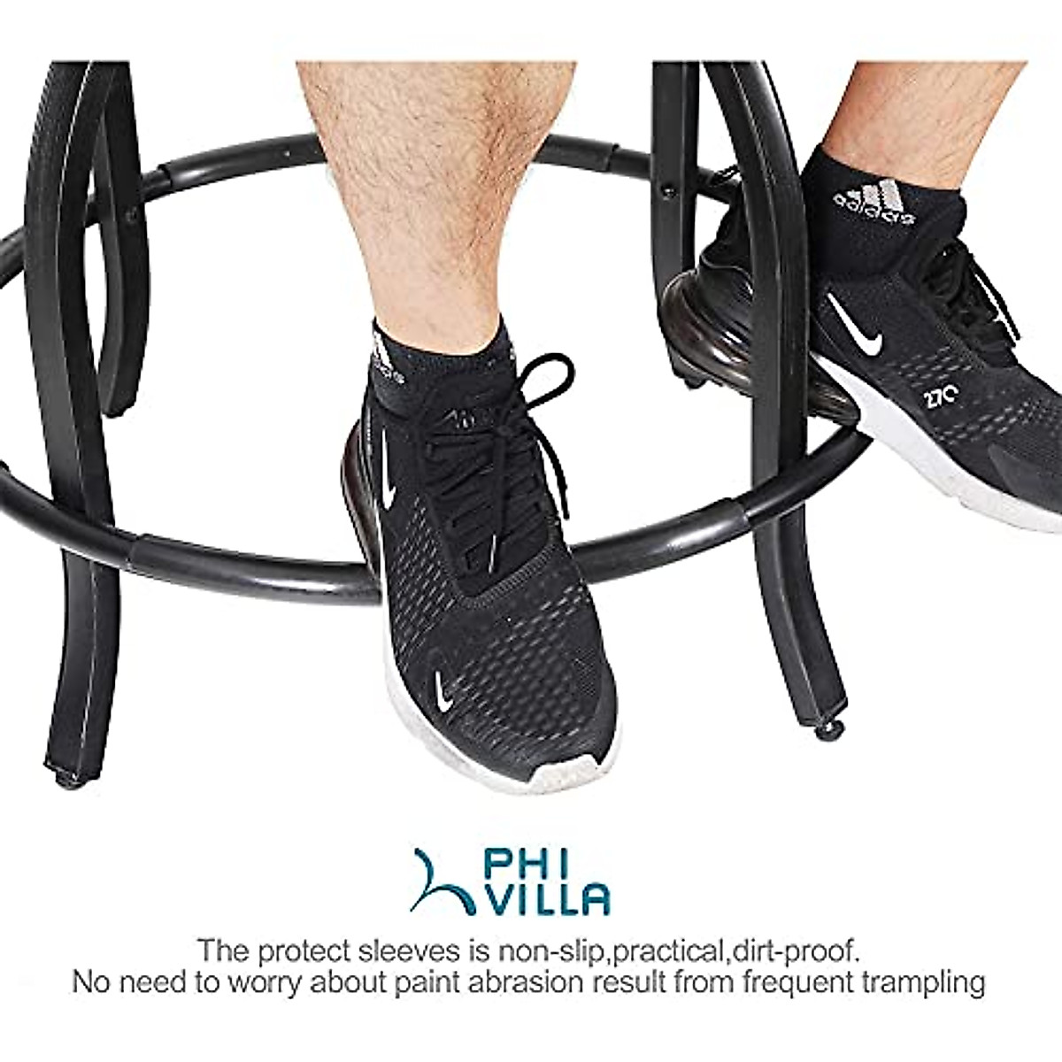 PHI VILLA Patio Bar Set, 5 pcs Outdoor Metal Bar Set with 4 Swivel Cushioned Stools & 31" Square Patio Bar Table with Umbrella Hole, Outdoor Furniture Set for Patios Backyard, Porches or Garden