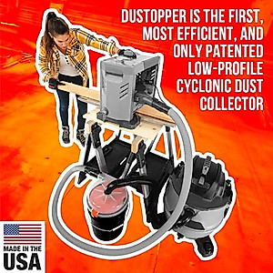 The Dustopper PRO, Separator Only (elbows & hose sold separately). Up to 99.9% efficient, low-profile dust separator connect to existing 2-1/2" hoses & fittings. Gasket & latches fit well to bucket.