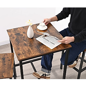 RokiaTek Bar Table Pub Dining Height Table Small Kitchen Table 23.6”L x 23.6”W x 36.4”H Industrial for Living Room Study, Steel Frame and MDF Table Top, Rustic Brown and Black