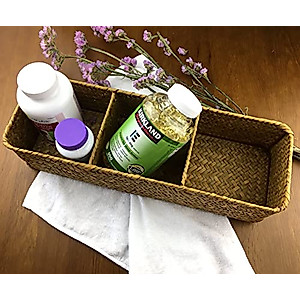 LA Rectangular Woven Seagrass Storage Basket and Home Organizer Bins,Natural Water Hyacinth Basket (Brown)