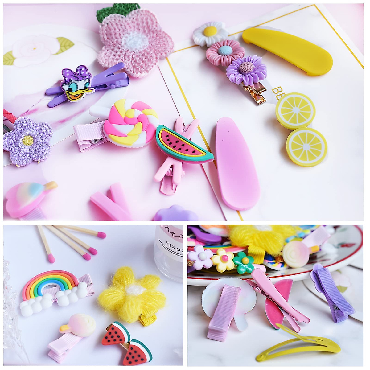 58PCS Baby Hair Clip, Toddler Girls Hair Accessories, Kids Hair Clips for Styling, Flower Candy Fruits Rainbow Cute Hair Clips for Girls