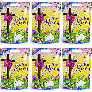50 Pieces Easter Large Plastic Treat Bags He is Risen Party Favor Bags Easter Religious Candy Goodie Treat Gift Bags Easter Tote Bags with Handles for Easter Spring Jesus Holiday Party Favor